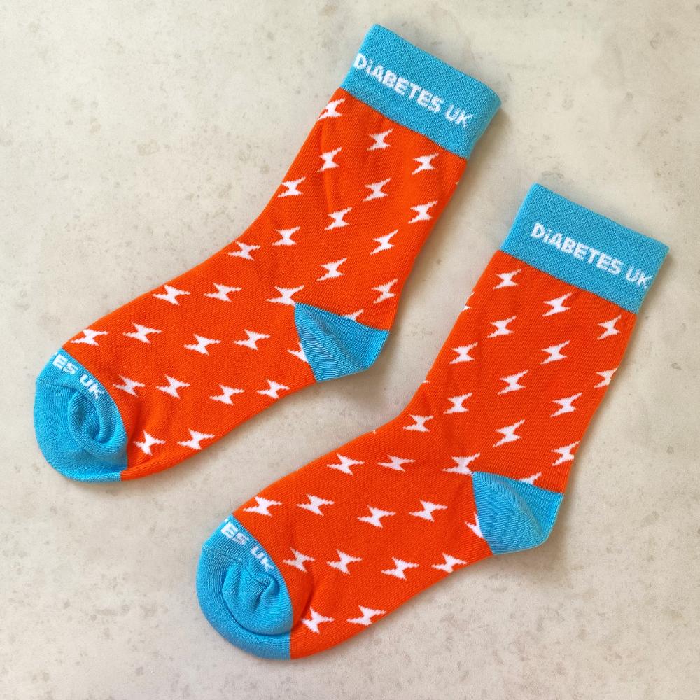 Orange Lightning Bolt Diabetes UK Socks - Diabetes UK Shop