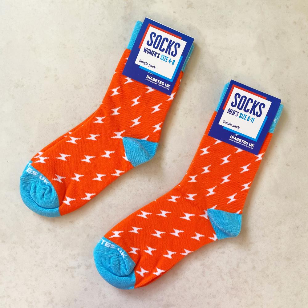 Orange Lightning Bolt Diabetes UK Socks - Diabetes UK Shop