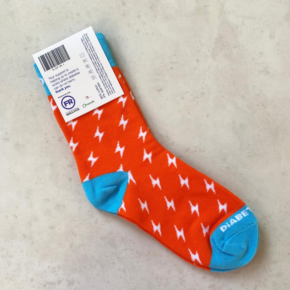 Orange Lightning Bolt Diabetes UK Socks - Diabetes UK Shop