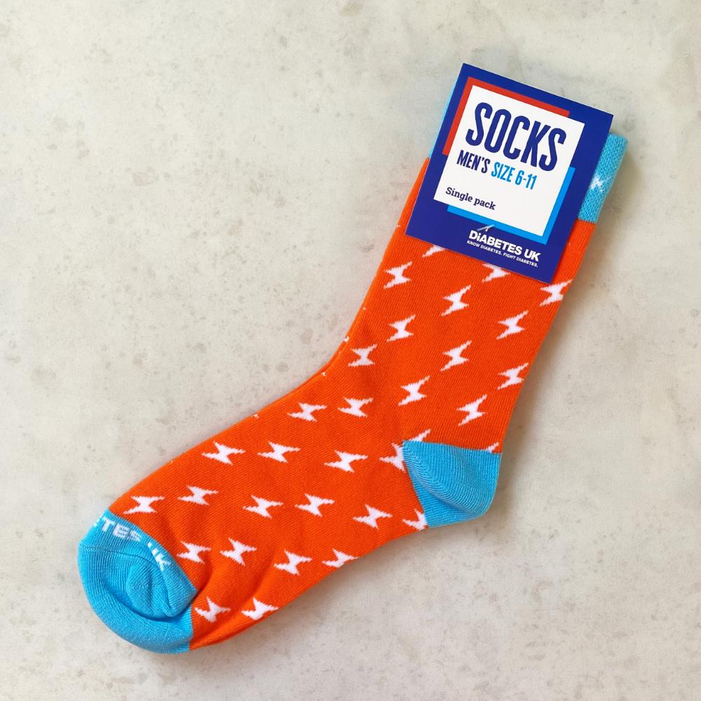 Orange Lightning Bolt Diabetes UK Socks - Diabetes UK Shop
