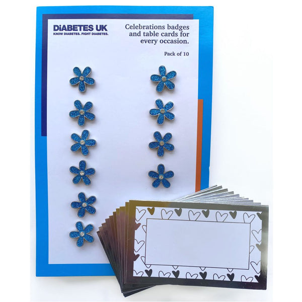 Blue Glitter Flower Badges (Pack of 10) - Diabetes UK Shop