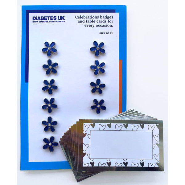 Dark Blue Glitter Flower Badges (Pack of 10) - Diabetes UK Shop
