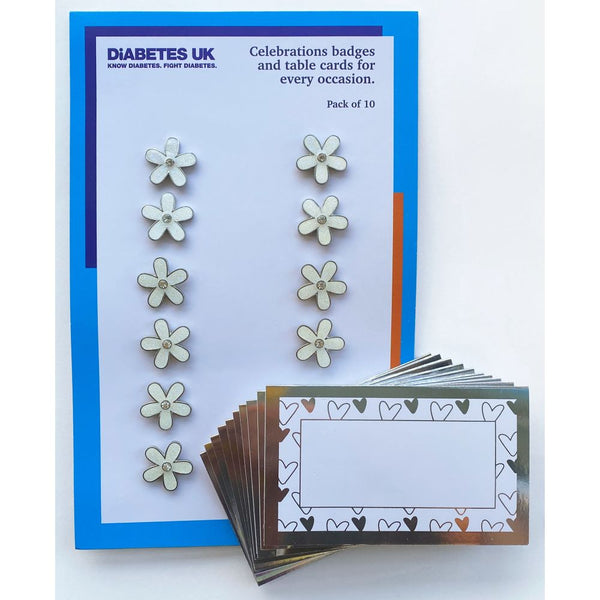 White Glitter Flower Badges (Pack of 10) - Diabetes UK Shop